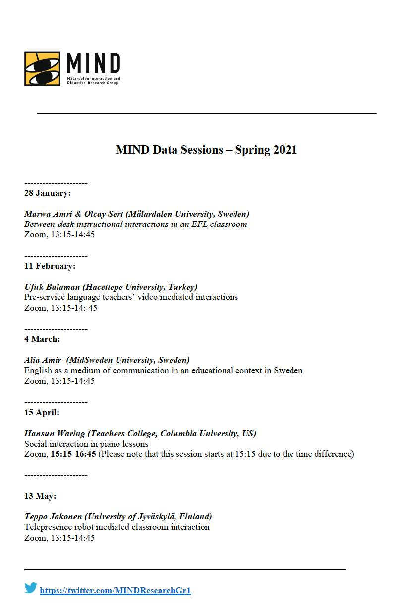 Data Sessions – Mälardalen INteraction & Didactics (MIND) Research Group