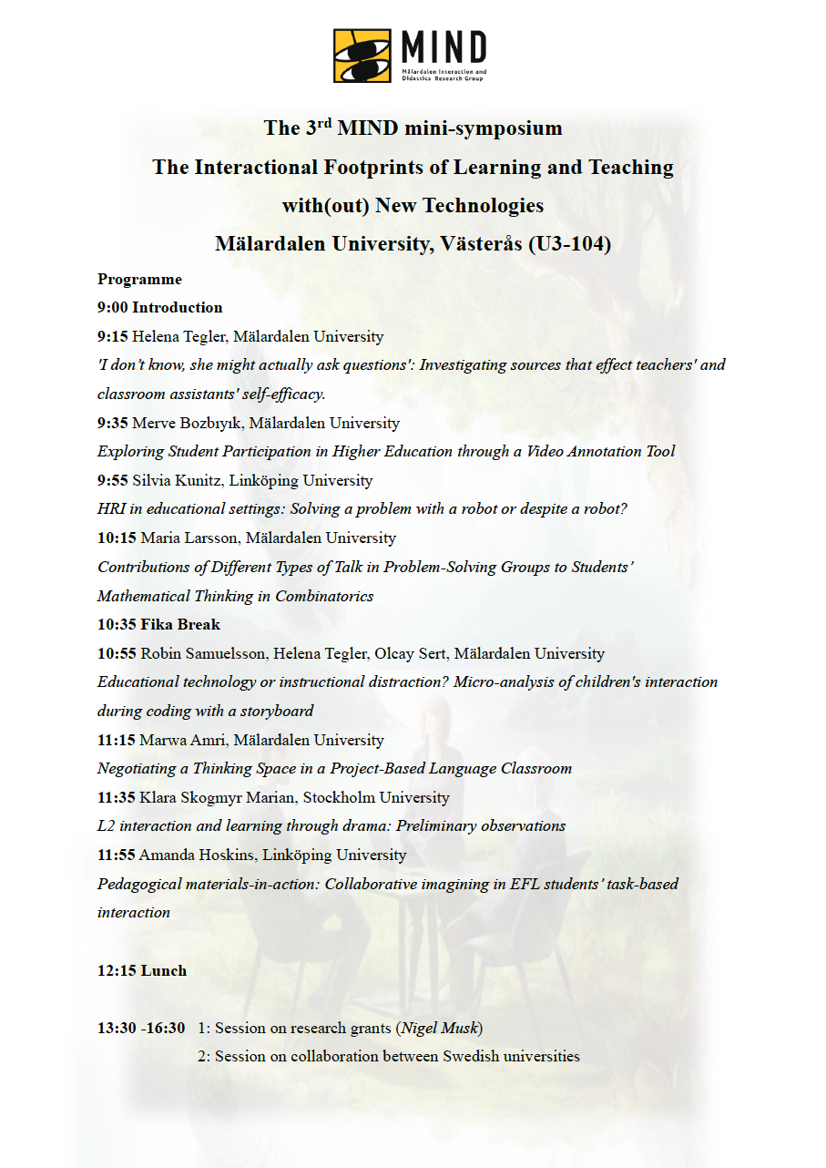 Symposia – Mälardalen INteraction & Didactics (MIND) Research Group